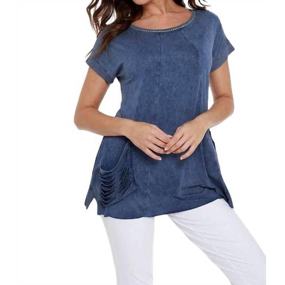 Angel | Tops | New Angel Beaded Short Sleeve Tunic In Denim | Poshmark